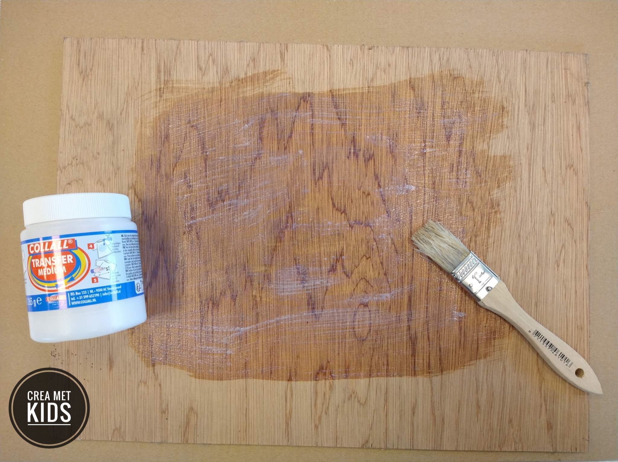 Hout met afbeelding decoreren met transfer medium » Crea met kids