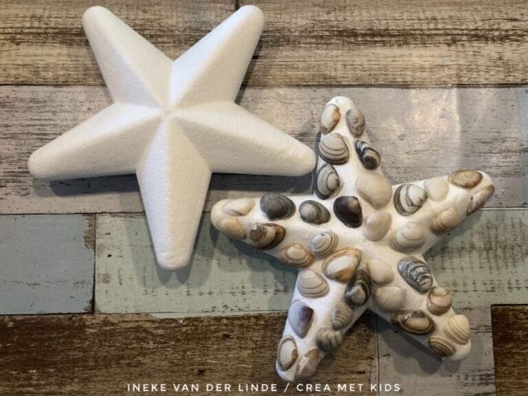 Zeester maken van styropor, verf en schelpen » Crea met kids